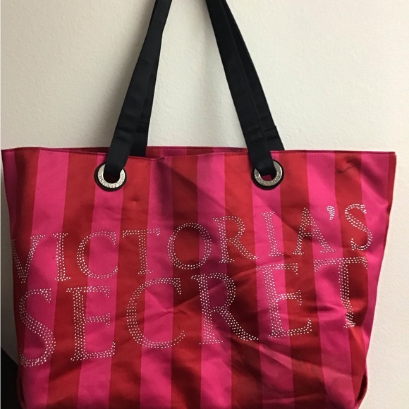 Victoria's Secret | Bags | Victorias Secret Bold Red And Pink Striped ...